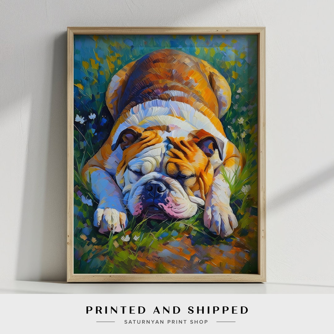 Sleeping Dog Art, Original Pet Art Painting, Bulldog Artwork, Dog Lover ...