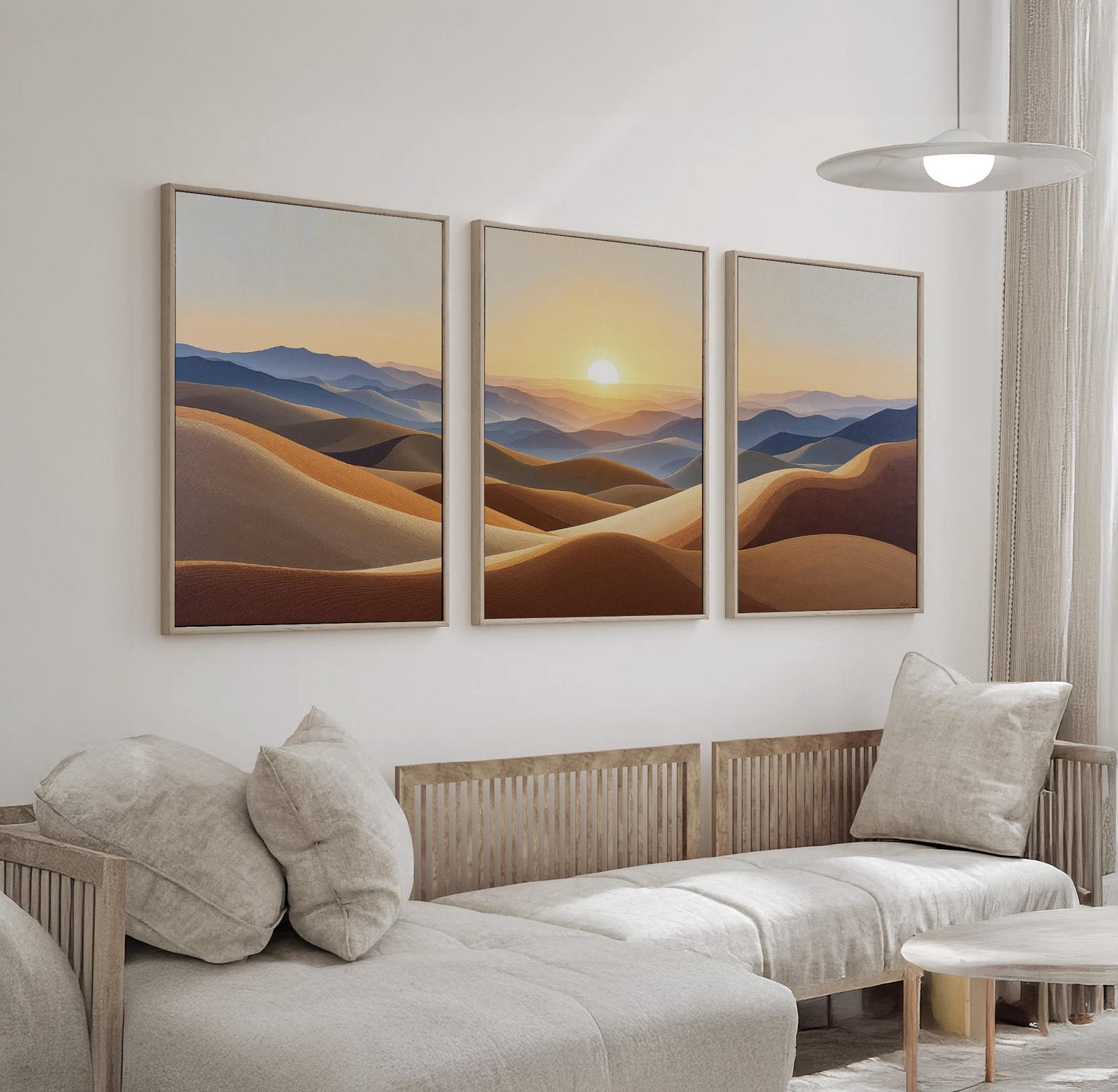 Desert Sunrise Wall Art Set of 3 | Soft Sand Dune Landscape With Rising ...