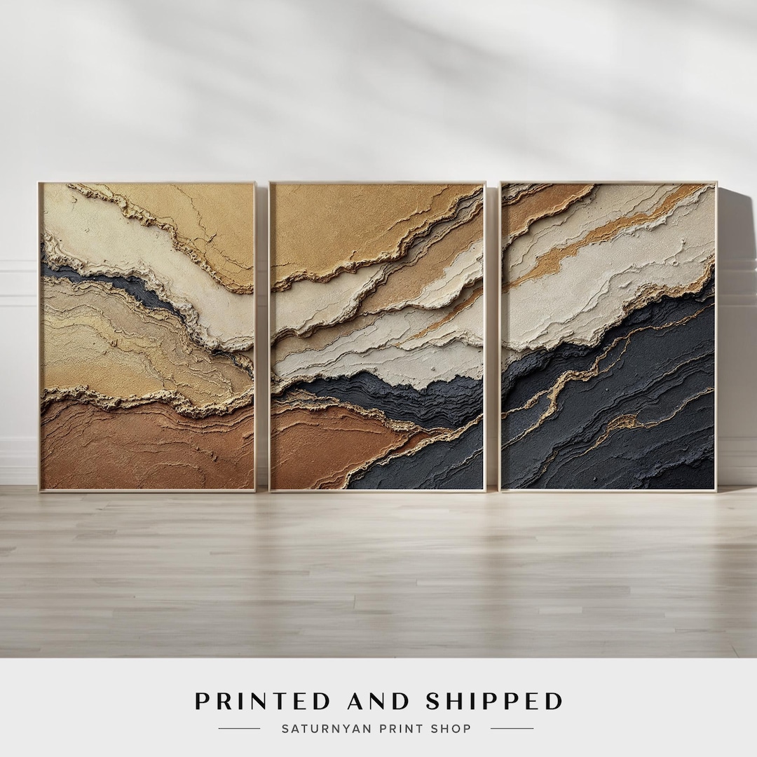 Geological Abstract Triptych Wall Art | Set of 3 Painting in Brown ...