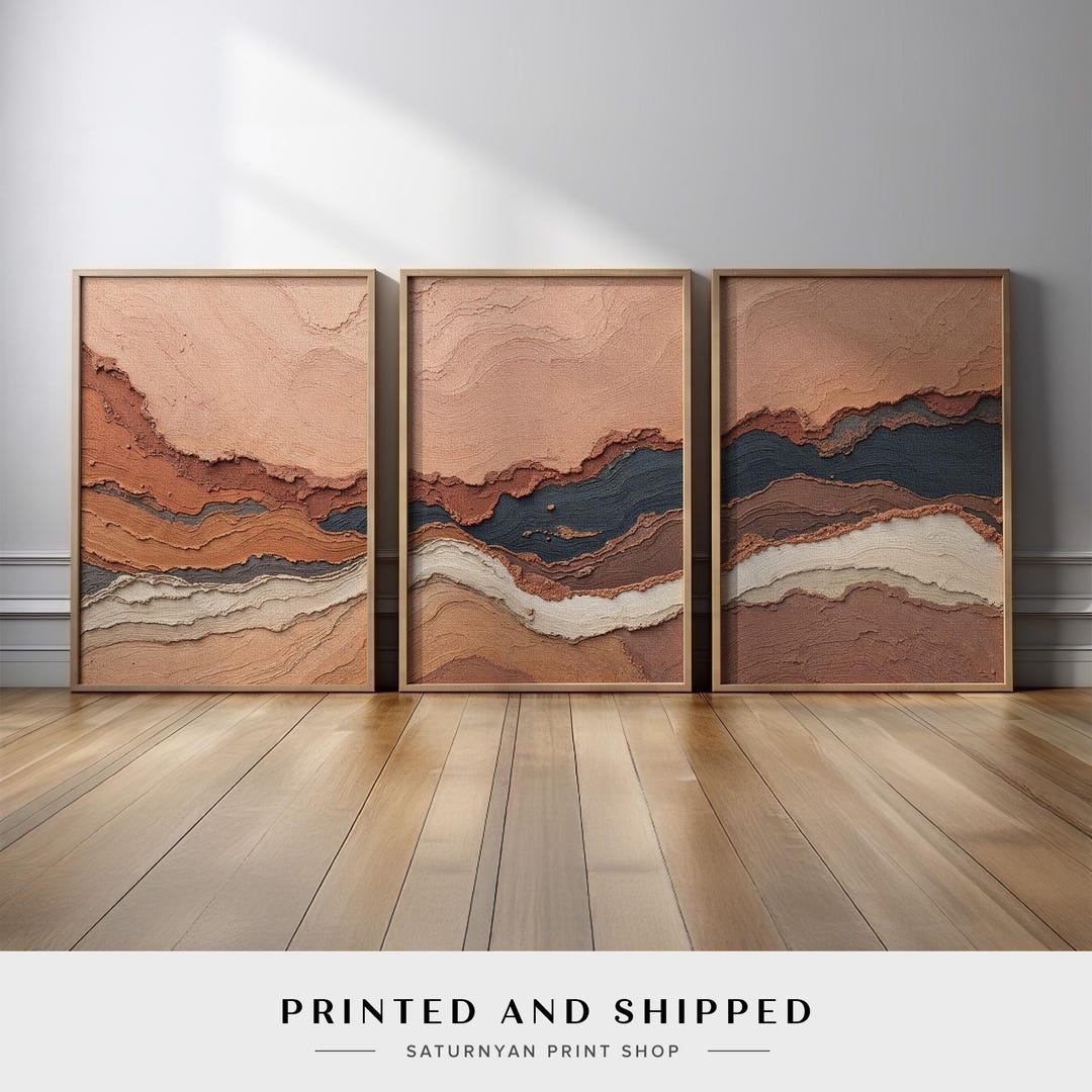 Earth Tone Abstract Wall Art Set of 3 | Textured Layered Canvas Prints ...