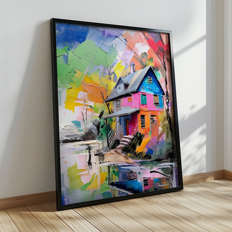 Colorful Abstract House Painting, Vibrant Home Wall Art, Colorful Home ...