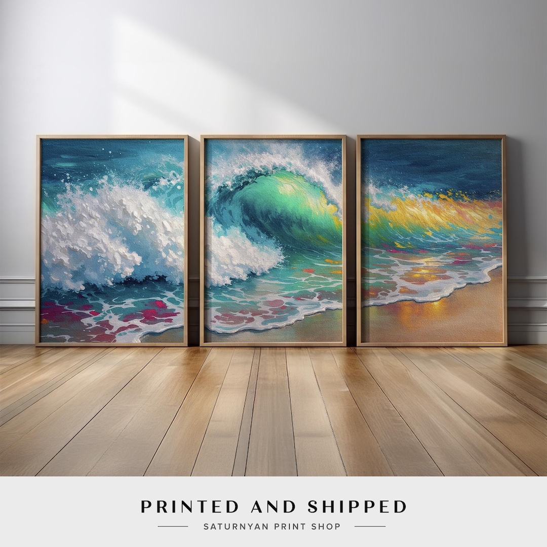 Ocean Wave Wall Art Set of 3 | Large Triptych Seascape With Crashing ...