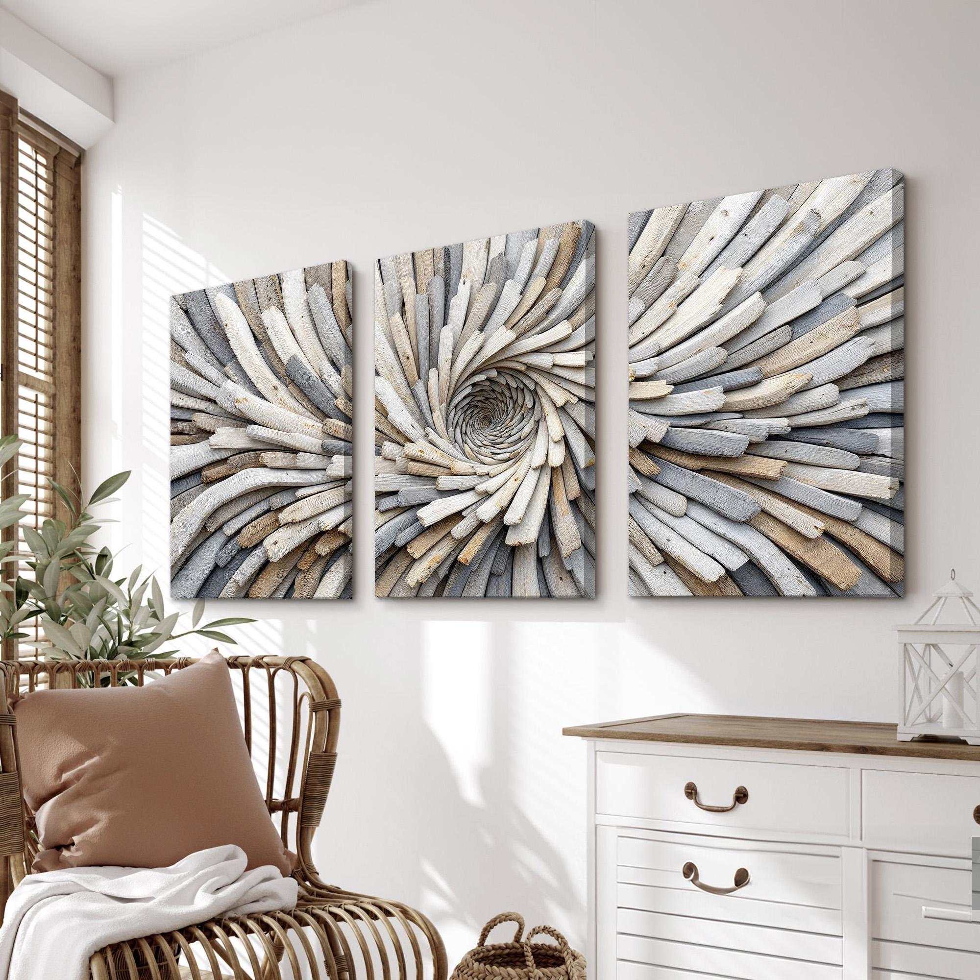 Driftwood Spiral Wall Art Set of 3 | Neutral Coastal Triptych With ...