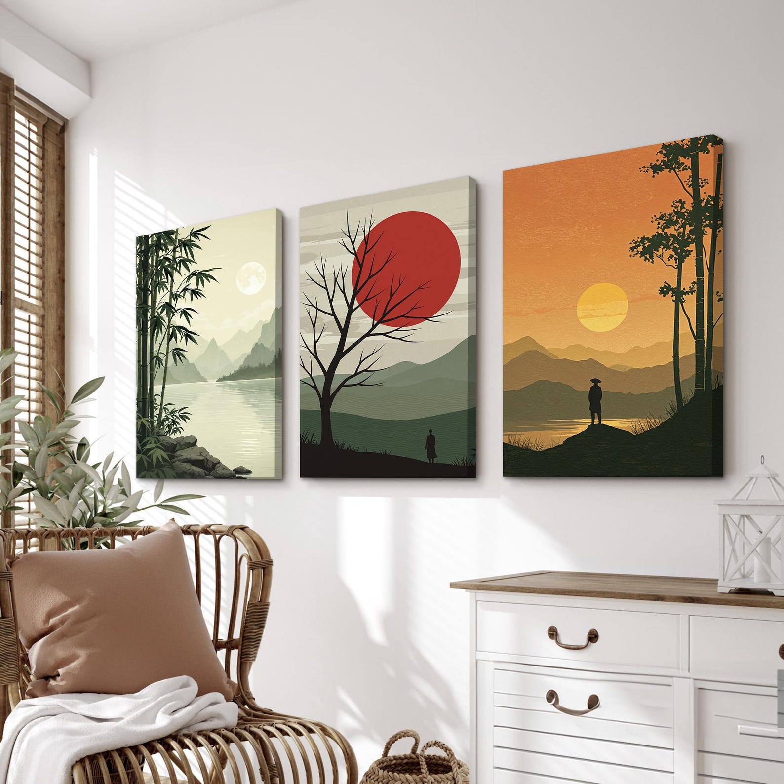 Zen Wall Art Set of 3 | Minimalist Asian Inspired Landscape Triptych ...