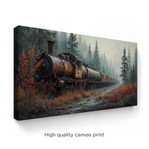 Vintage Train in Misty Forest Wall Art Canvas, Rustic Steam Engine ...