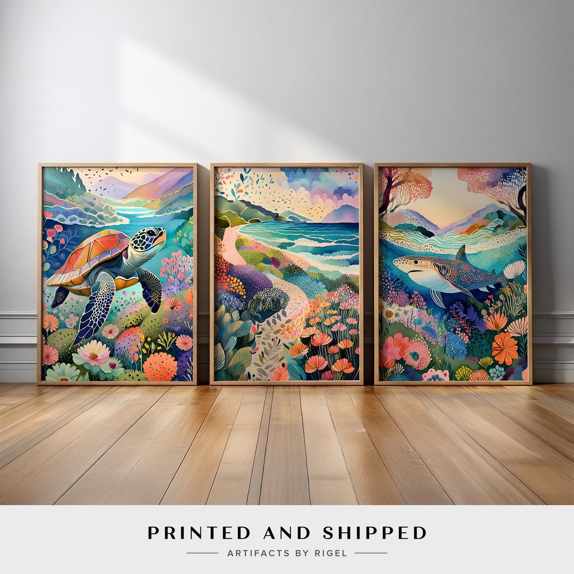 Set of 3 Watercolor Marine Life Art, Underwater Art Prints, Ocean Wall ...