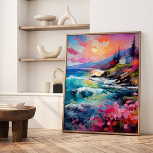 Beach House Painting, Coastal Wall Art, Ocean Home Decor, Seaside Wall ...