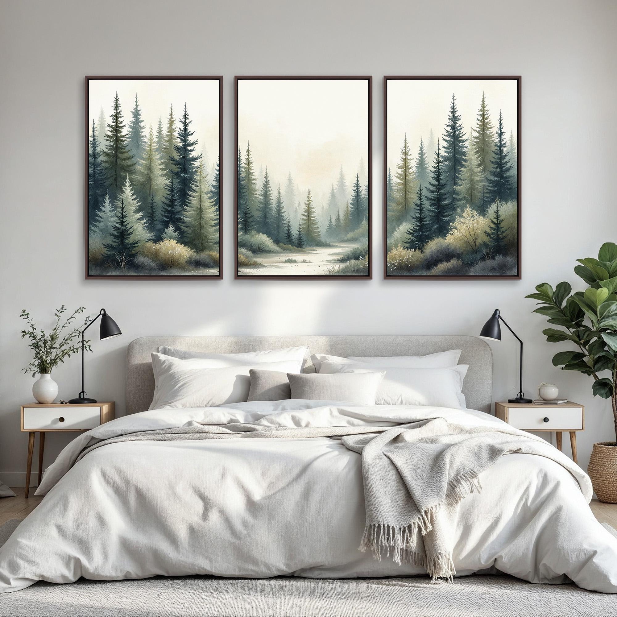 Forest Wall Art Set of 3 | Misty Pine Tree Landscape Triptych | Neutral ...