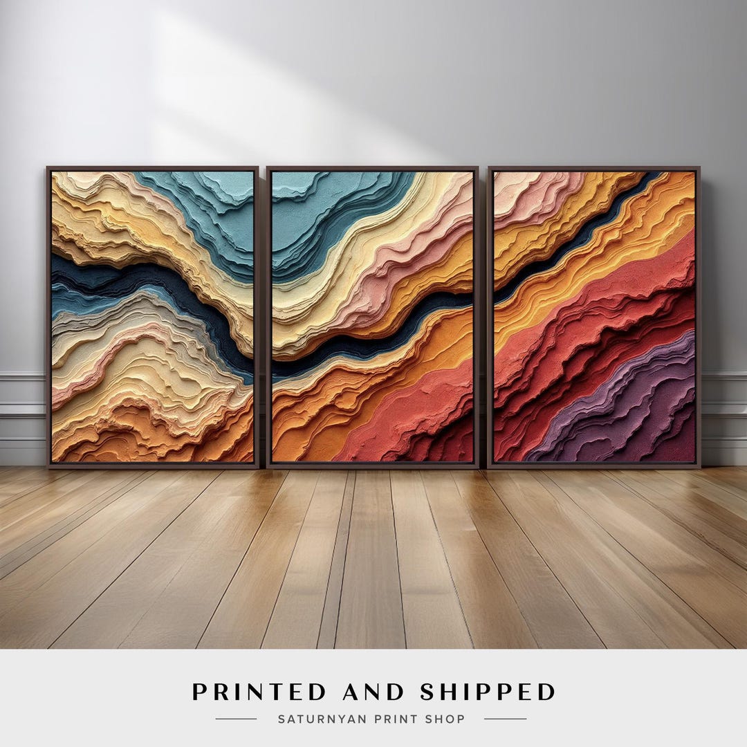 Warm and Cool Earth Layer Triptych | Colorful Geological Set of 3 With ...