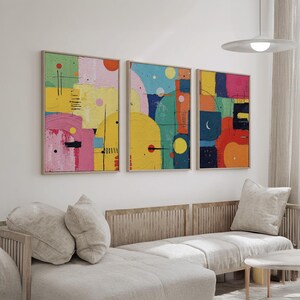 Vibrant Abstract Wall Art Set of 3 | colorful Geometric Pattern Prints ...