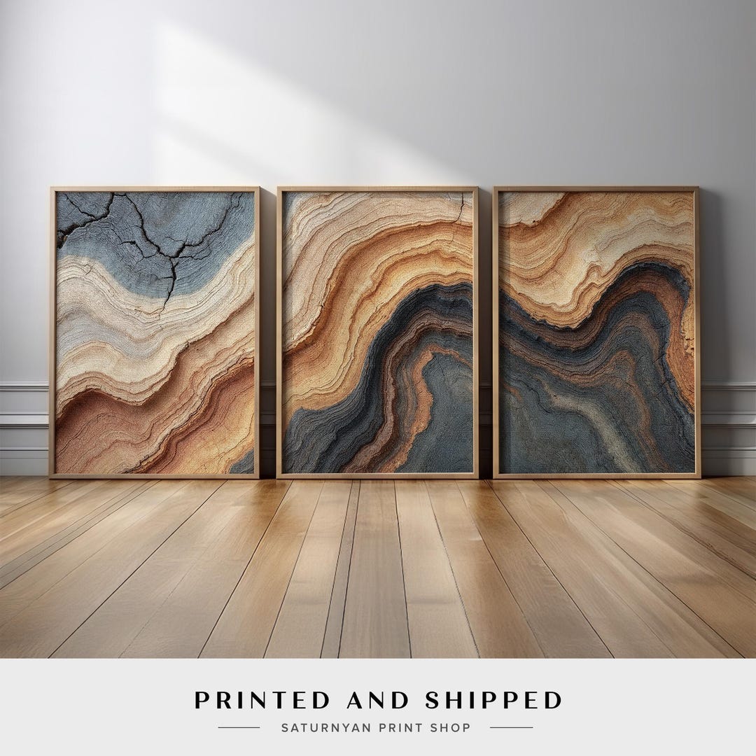 Geology Abstract Wall Art Triptych | Natural Rock Patterns Canvas ...