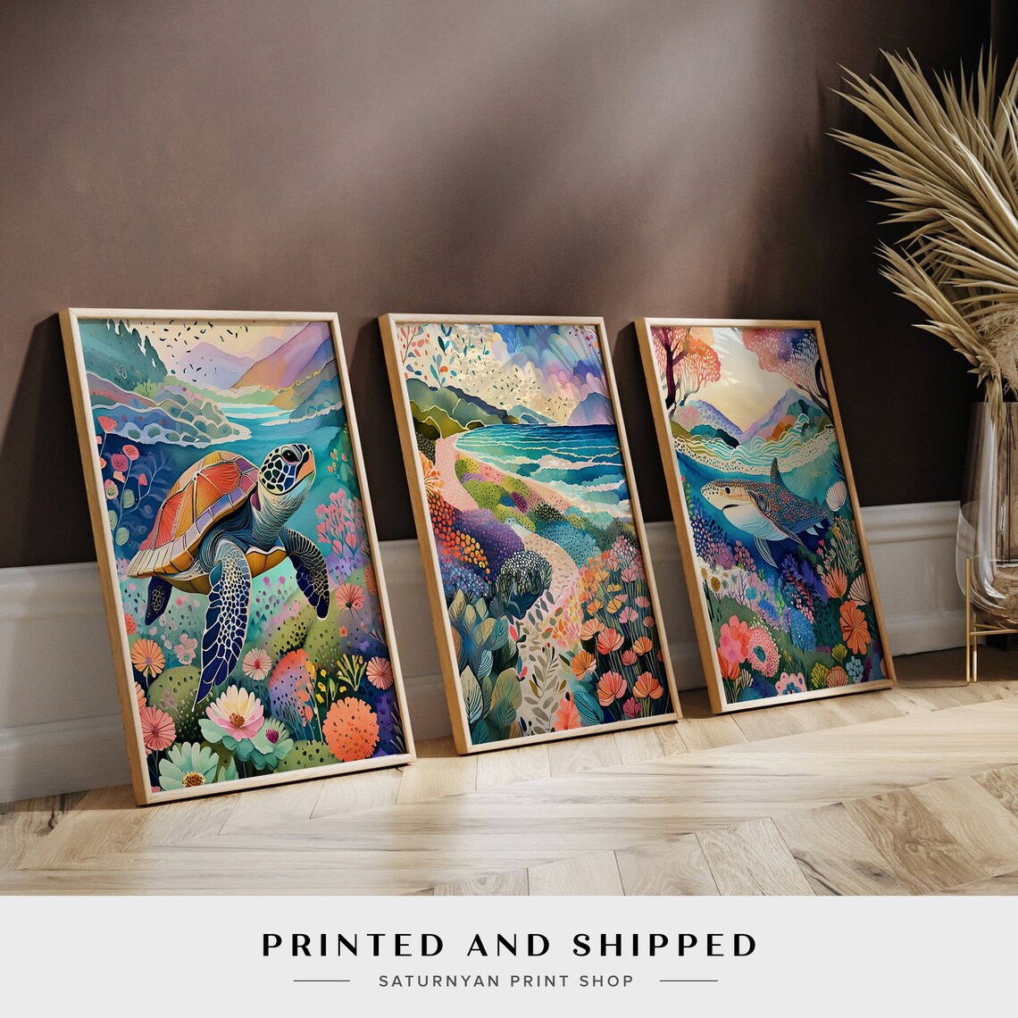 Set of 3 Watercolor Marine Life Art, Underwater Art Prints, Ocean Wall ...