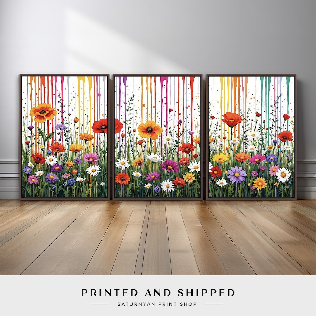 Modern Colorful Floral Wall Art | 3 Piece Triptych Canvas Prints With ...