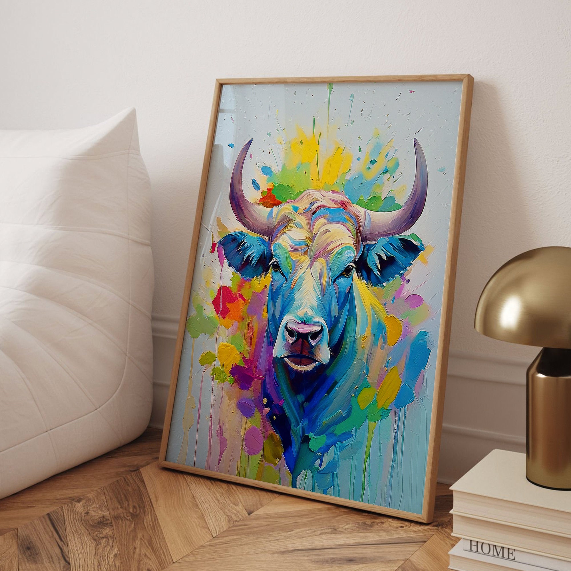 Bull Painting, Farmhouse Art, Animal Wall Decor, Rustic Decor, Majestic ...