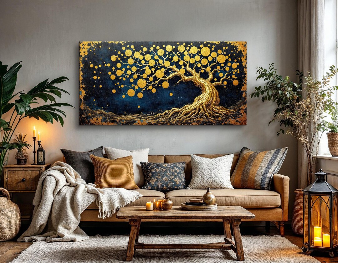 Modern Gold Tree Wall Art, Abstract Tree of Life Painting, Metallic ...