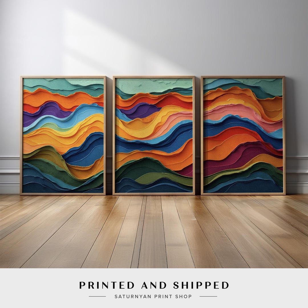 Large Flowing Abstract Wall Art Triptych | Colorful Wave Inspired ...