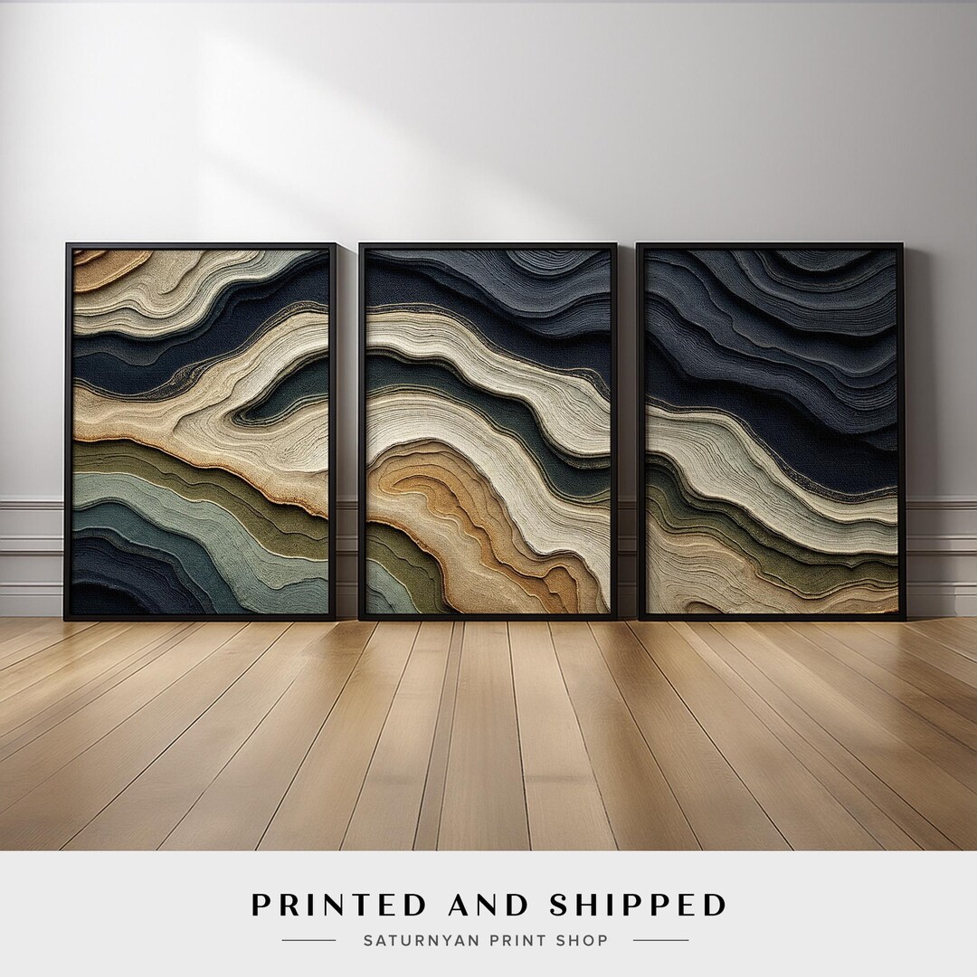 Earth Tone Landscape Inspired Abstract Wall Art | Set of 3 Black, Beige ...