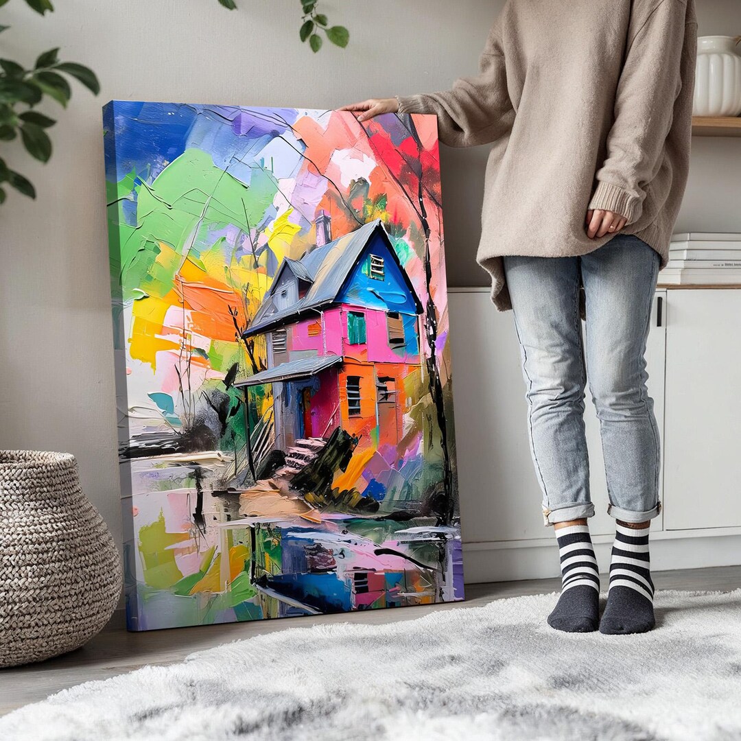 Colorful Abstract House Painting, Vibrant Home Wall Art, Colorful Home ...