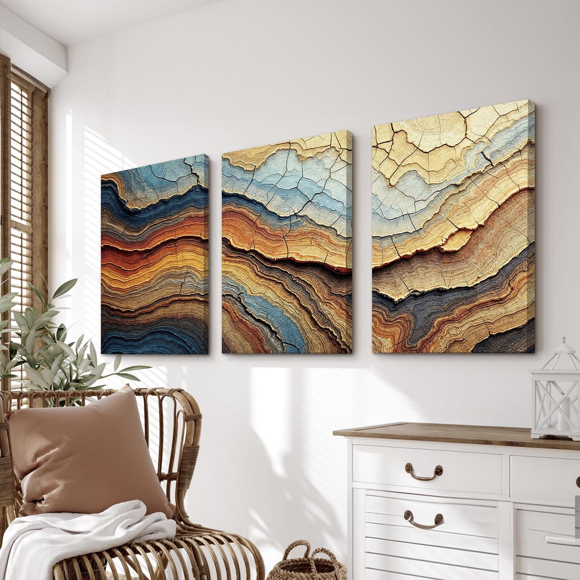 Colorful Earth Layer Wall Art Set of 3 | Blue, Terracotta & Beige ...