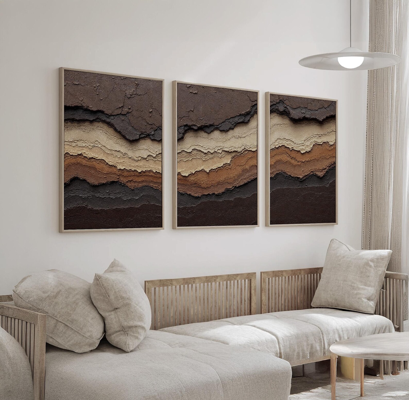 Set of 3 Earth Tone Abstract Wall Art Prints | Triptych Sediments in ...