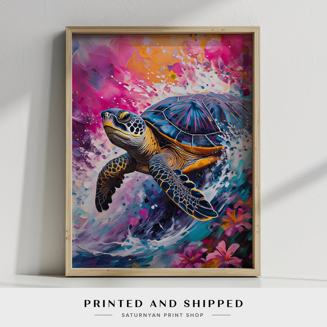 Colorful Turtle Painting, Ocean Wall Art, Sea Life Decor, Vibrant ...