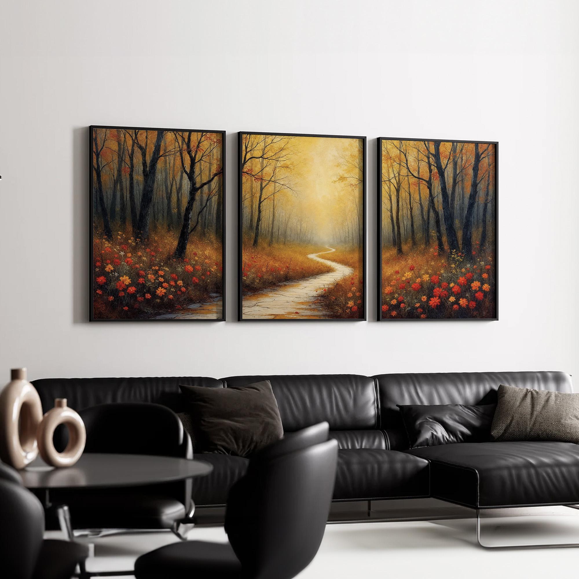 Autumn Forest Path Wall Art Set of 3 | Fall Landscape Canvas Prints ...