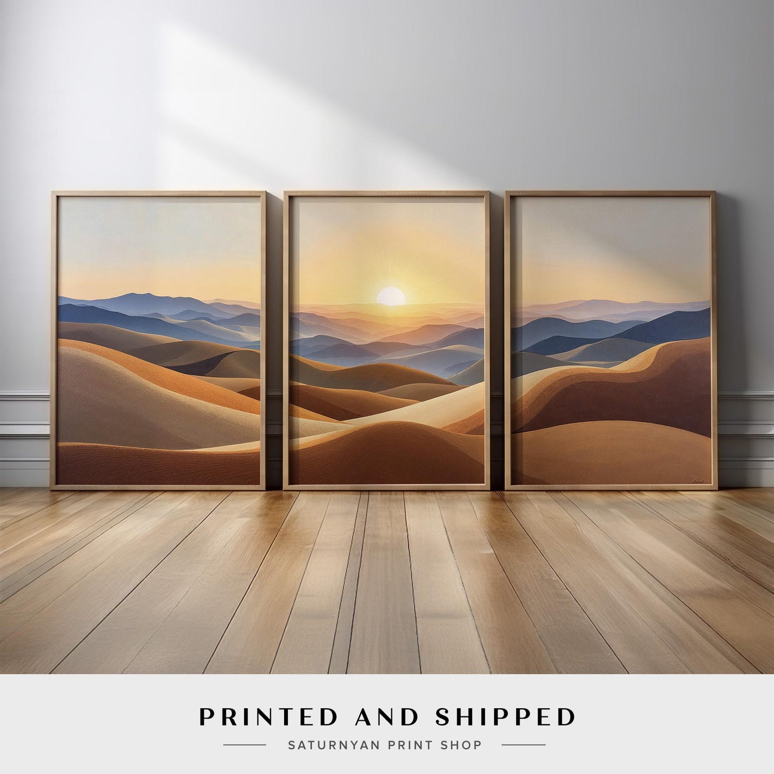 Desert Sunrise Wall Art Set of 3 | Soft Sand Dune Landscape With Rising ...