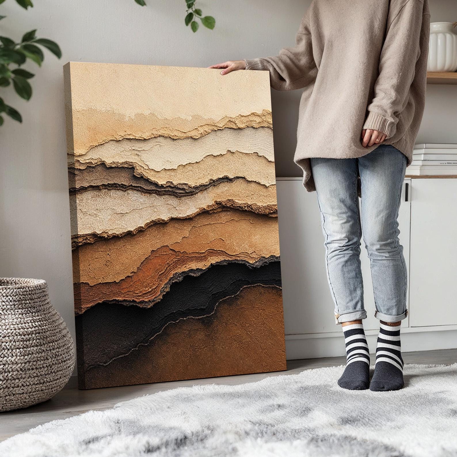 Sedimentary Style Abstract Wall Art Triptych | Natural Geology Canvas ...