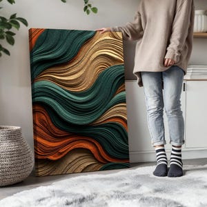 Set of 3 Earthy Abstract Wave Wall Art - Organic Flowing Layers Wall ...