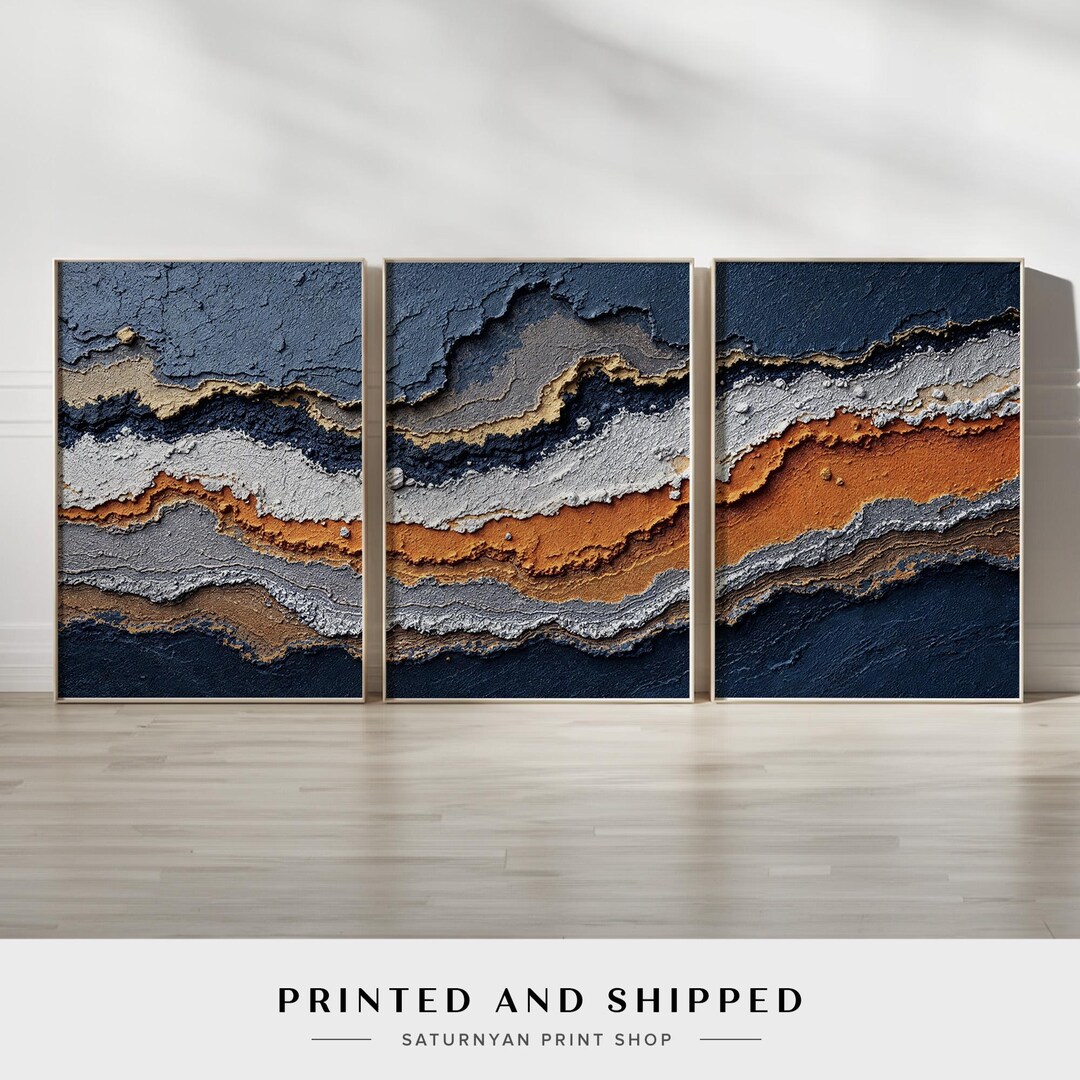 Modern Abstract Sediment Wall Art Canvas Prints | Set of 3 Earthy Blue ...