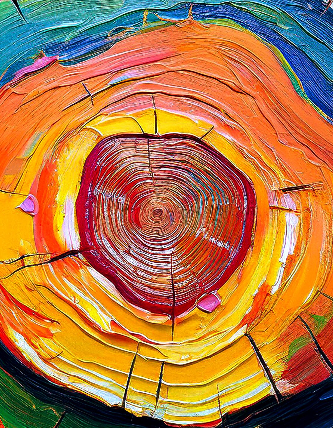 Colorful Tree Ring Abstract Art Set Natural Wood Pattern Prints, Earthy ...