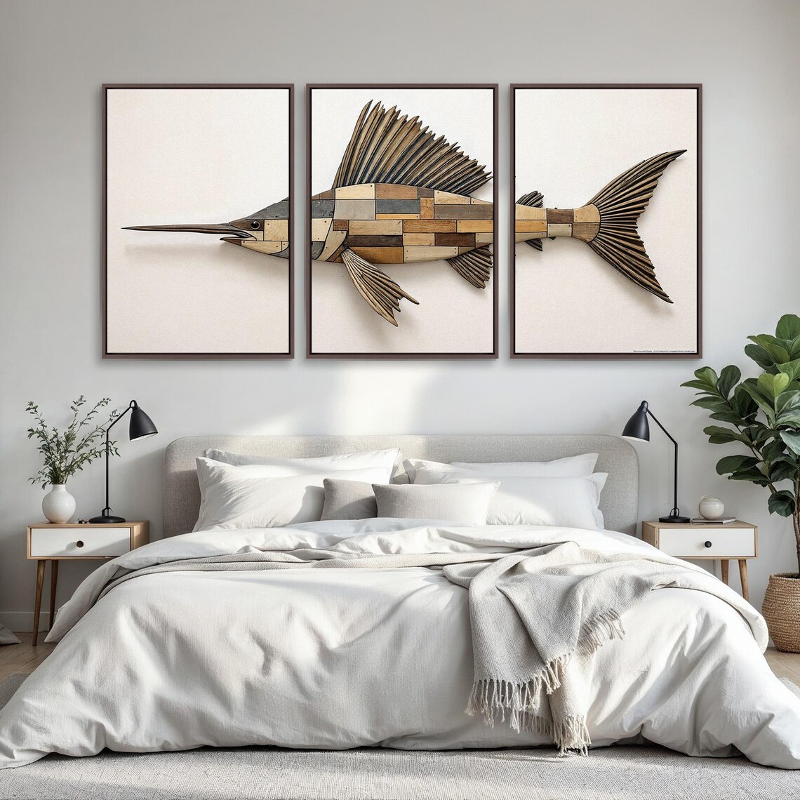 Wooden Sailfish Wall Art Triptych | Coastal Fish Decor for Beach House ...