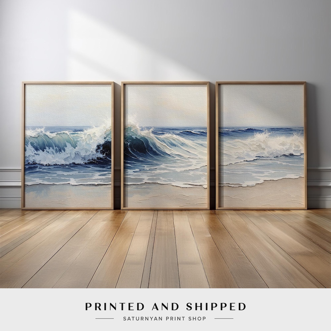 Beach Wave Wall Art Set of 3 | Coastal Ocean Canvas Prints Triptych ...