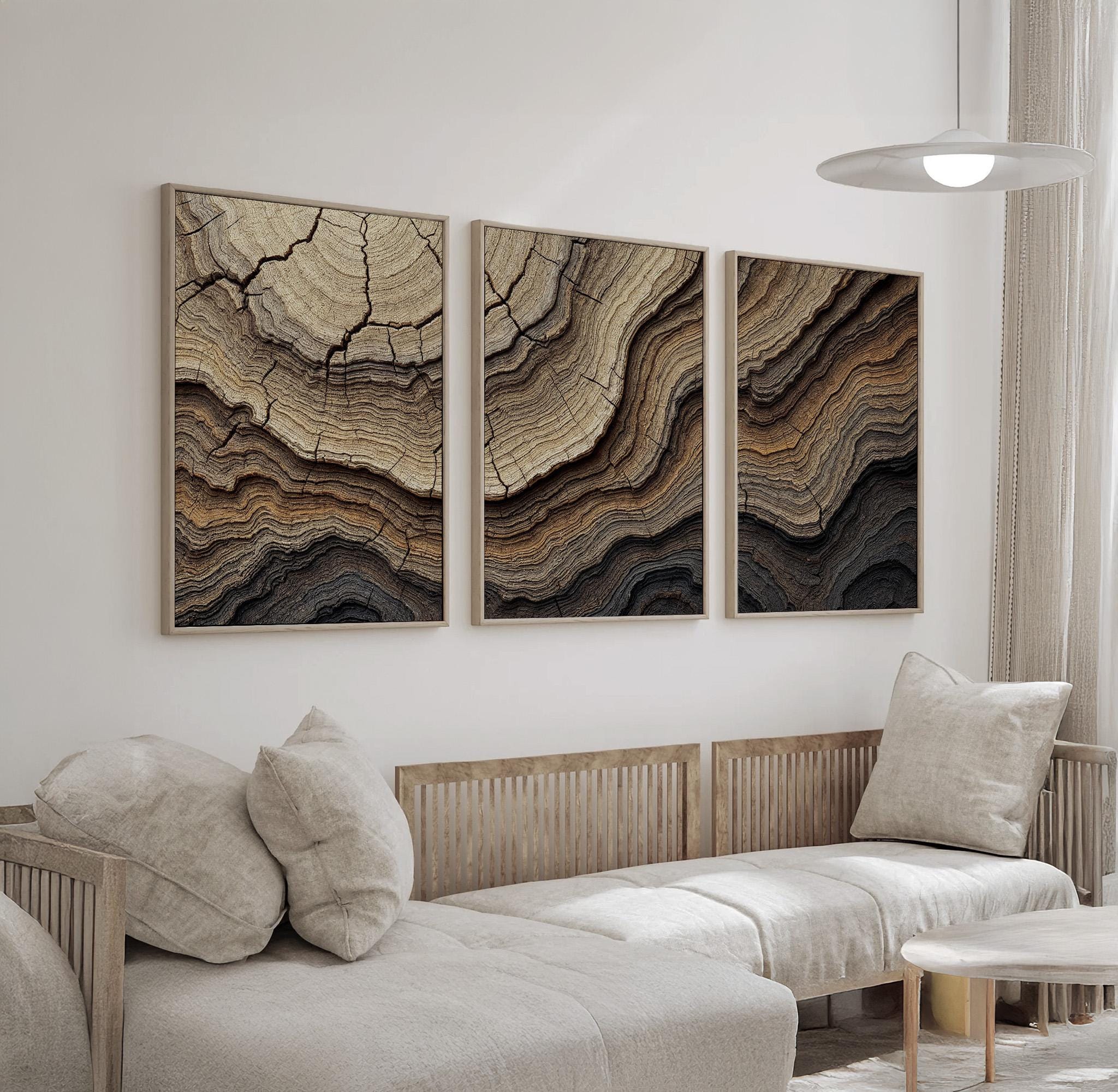 Rustic Tree Ring Abstract Art Set | Modern Earthy Brown & Black Wood ...