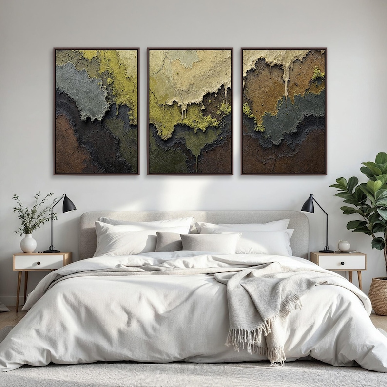 Moss and Earth Abstract Wall Art Set | Olive Green and Brown Canvas ...