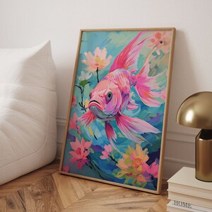 Fish Painting, Colorful Fish Wall Art, Fish Poster Print, Pink Fish Art ...