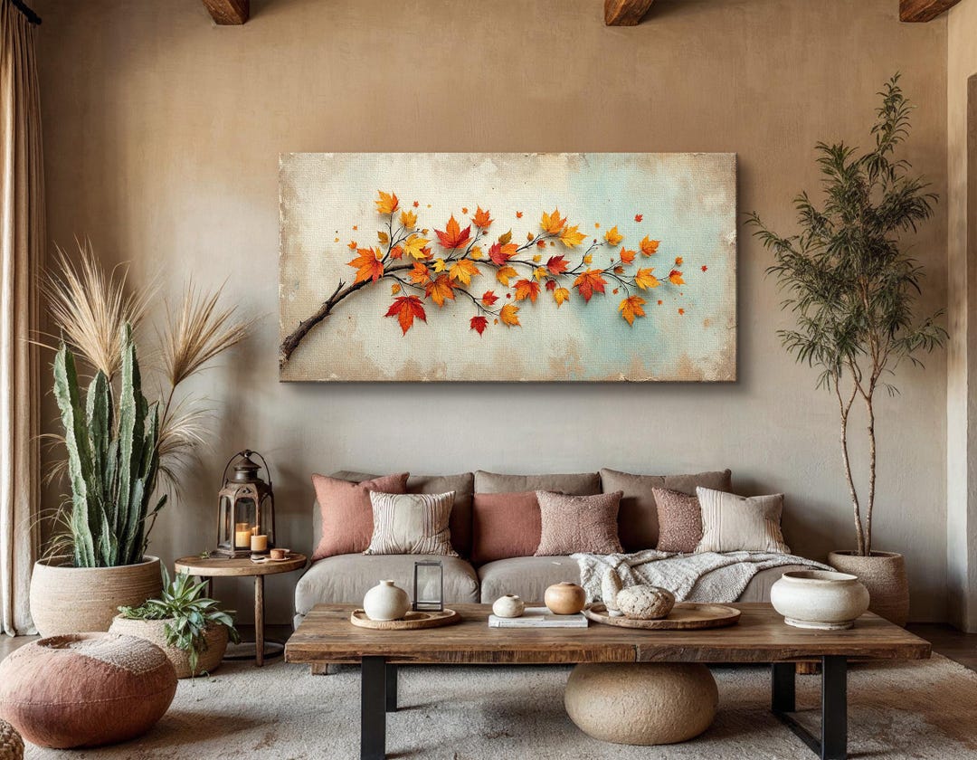 Autumn Leaves Wall Art, Fall Branch Painting, Minimalist Seasonal ...