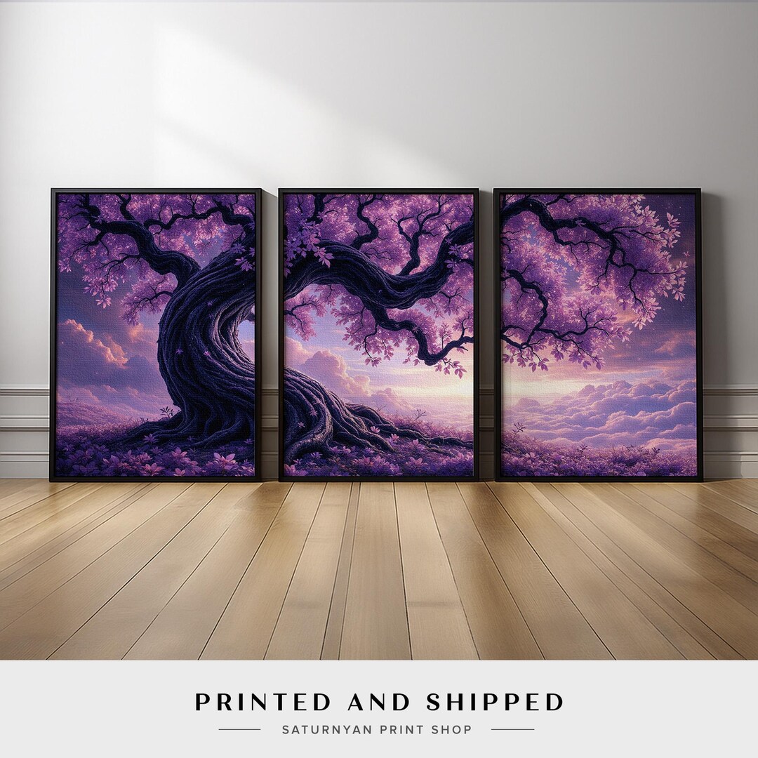 Purple Tree Wall Art Set of 3 | Dreamy Fantasy Landscape Canvas Prints ...