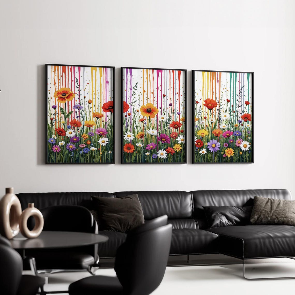 Modern Colorful Floral Wall Art | 3 Piece Triptych Canvas Prints With ...