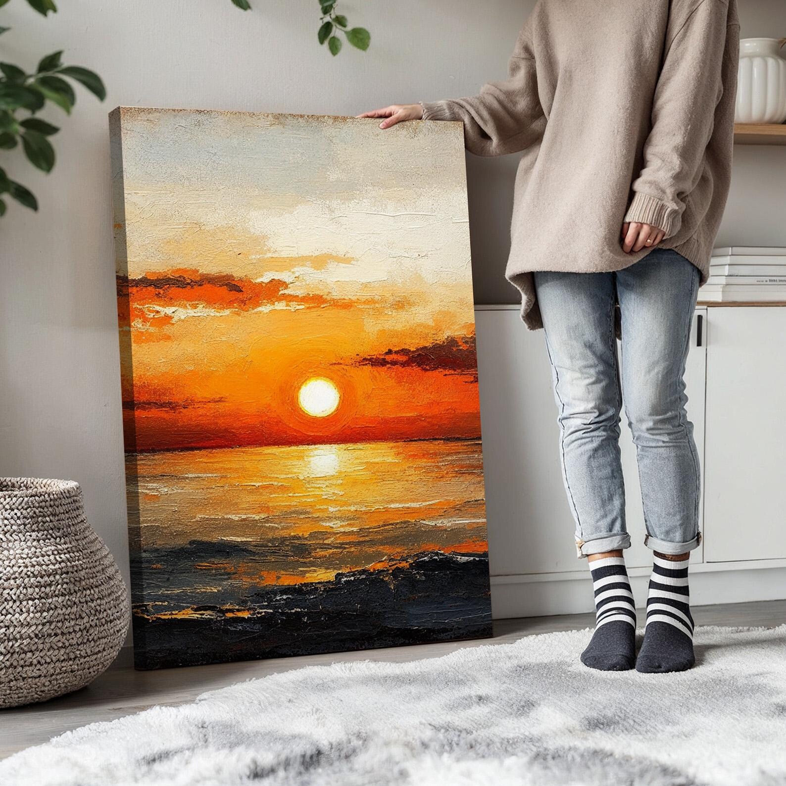 Sunset Ocean Wall Art Set of 3 | Warm Coastal Seascape Canvas Prints ...