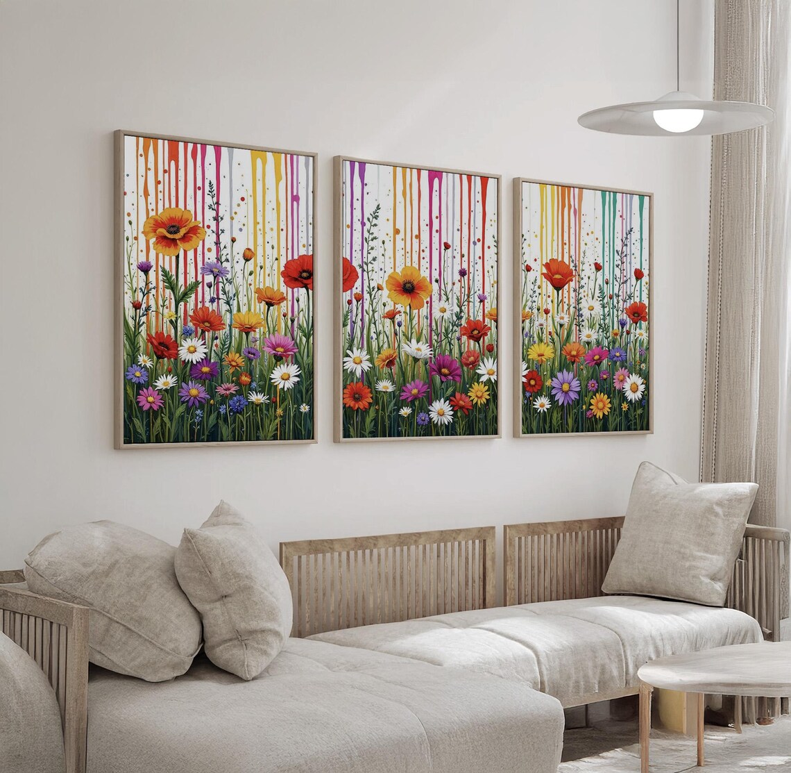Modern Colorful Floral Wall Art | 3 Piece Triptych Canvas Prints With ...