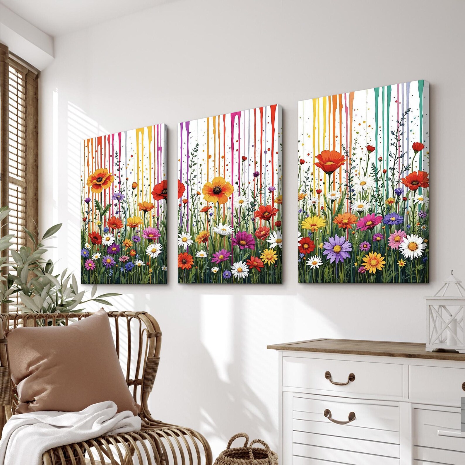 Modern Colorful Floral Wall Art | 3 Piece Triptych Canvas Prints With ...
