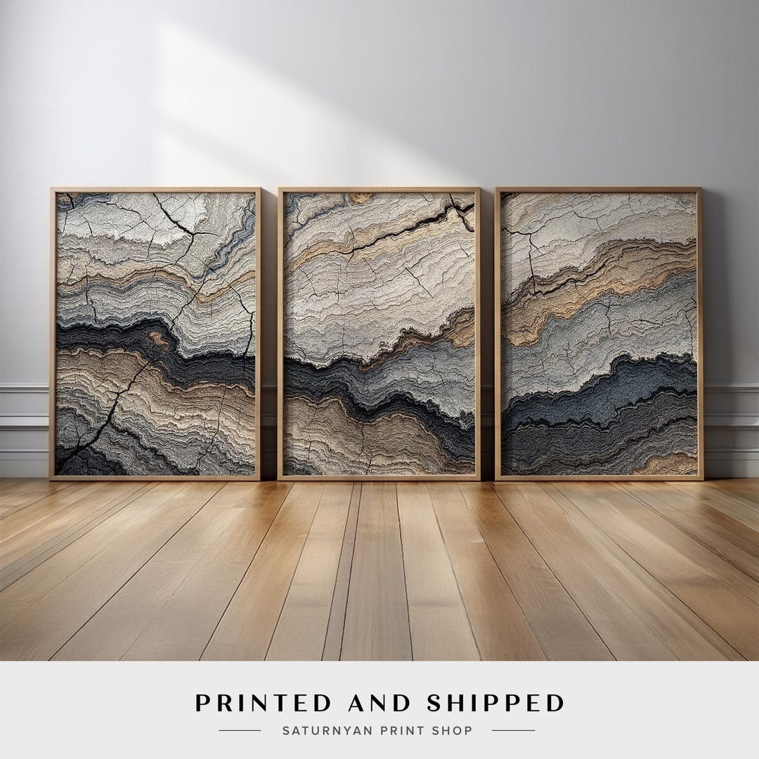 Neutral Geological Wall Art Set of 3 | Layered Earth Abstract Triptych ...