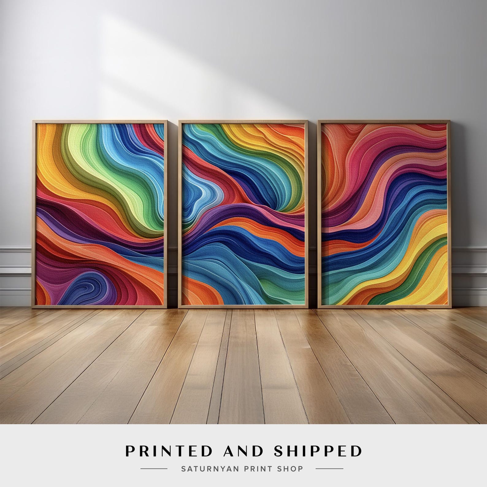 Large Abstract Wall Art Set of 3 | Colorful Flowing Triptych With ...