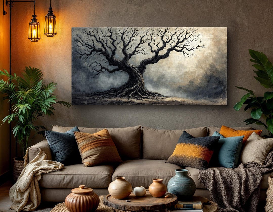 Dark Gothic Tree Wall Art, Spooky Haunted Tree Canvas Print, Mysterious ...