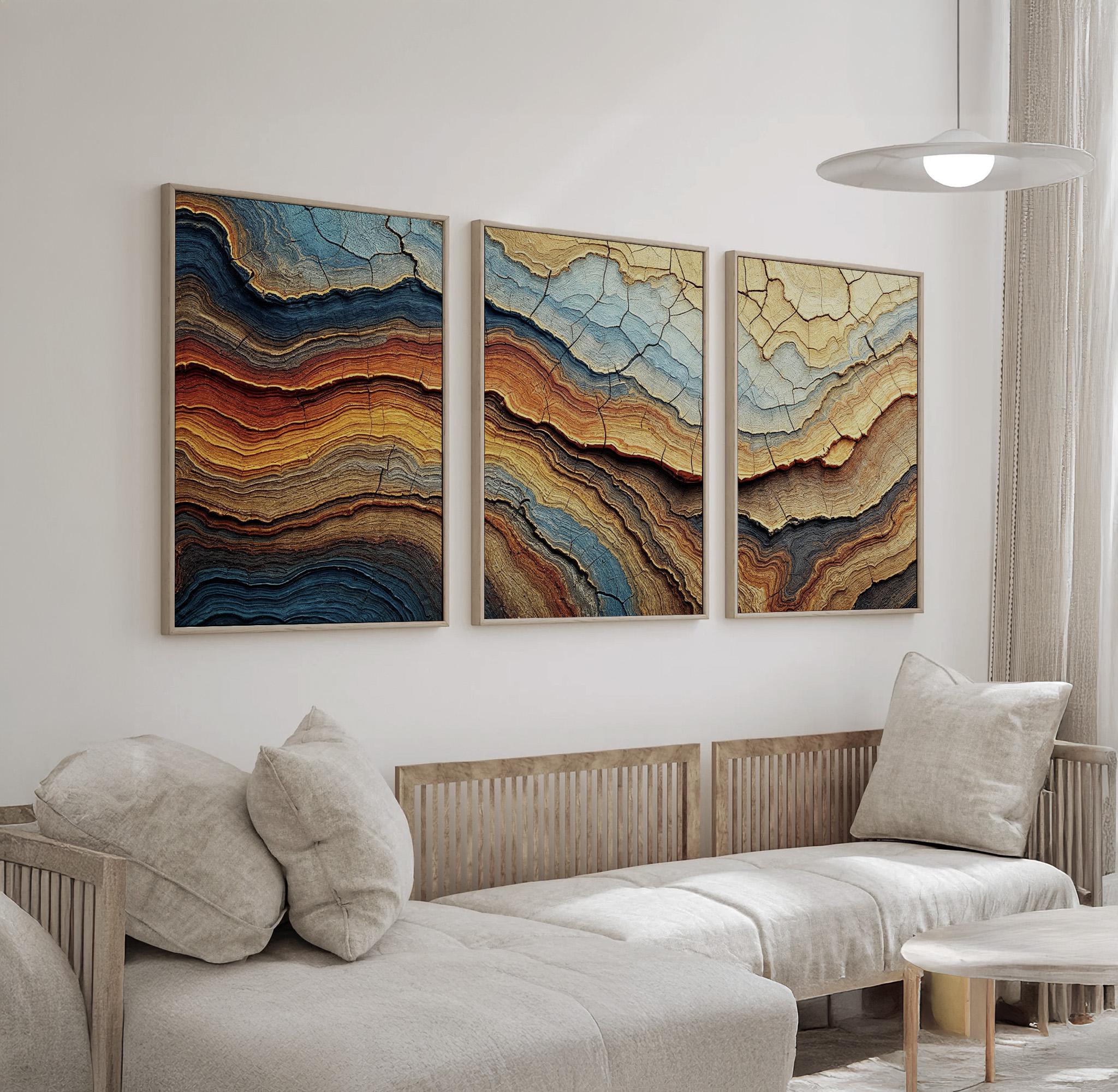 Colorful Earth Layer Wall Art Set of 3 | Blue, Terracotta & Beige ...