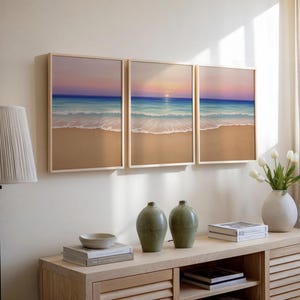 Serene Ocean Sunset Wall Art Triptych, 3-piece Beach Scene Prints ...