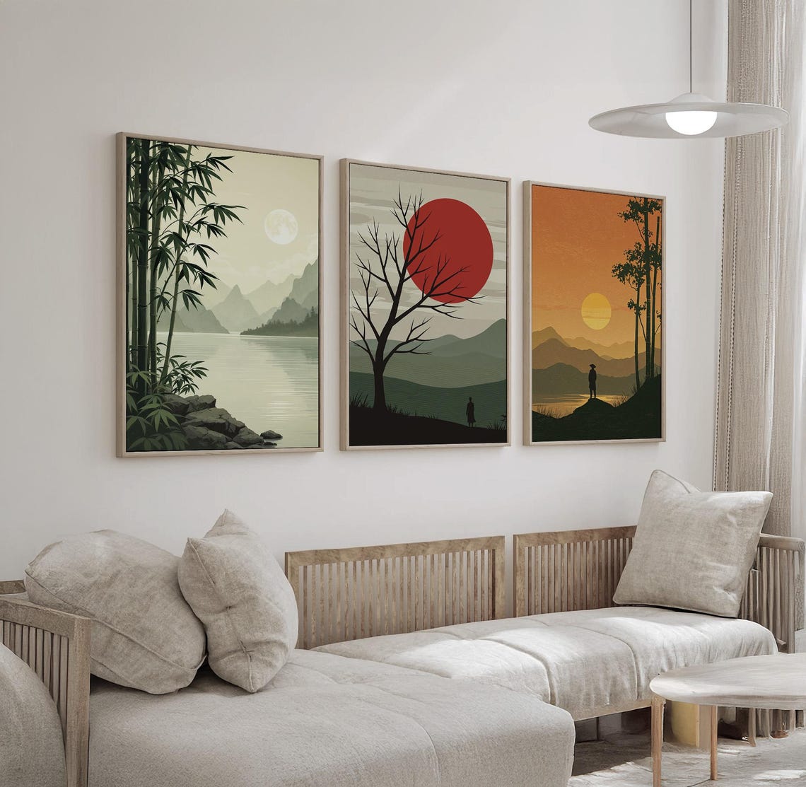 Zen Wall Art Set of 3 | Minimalist Asian Inspired Landscape Triptych ...
