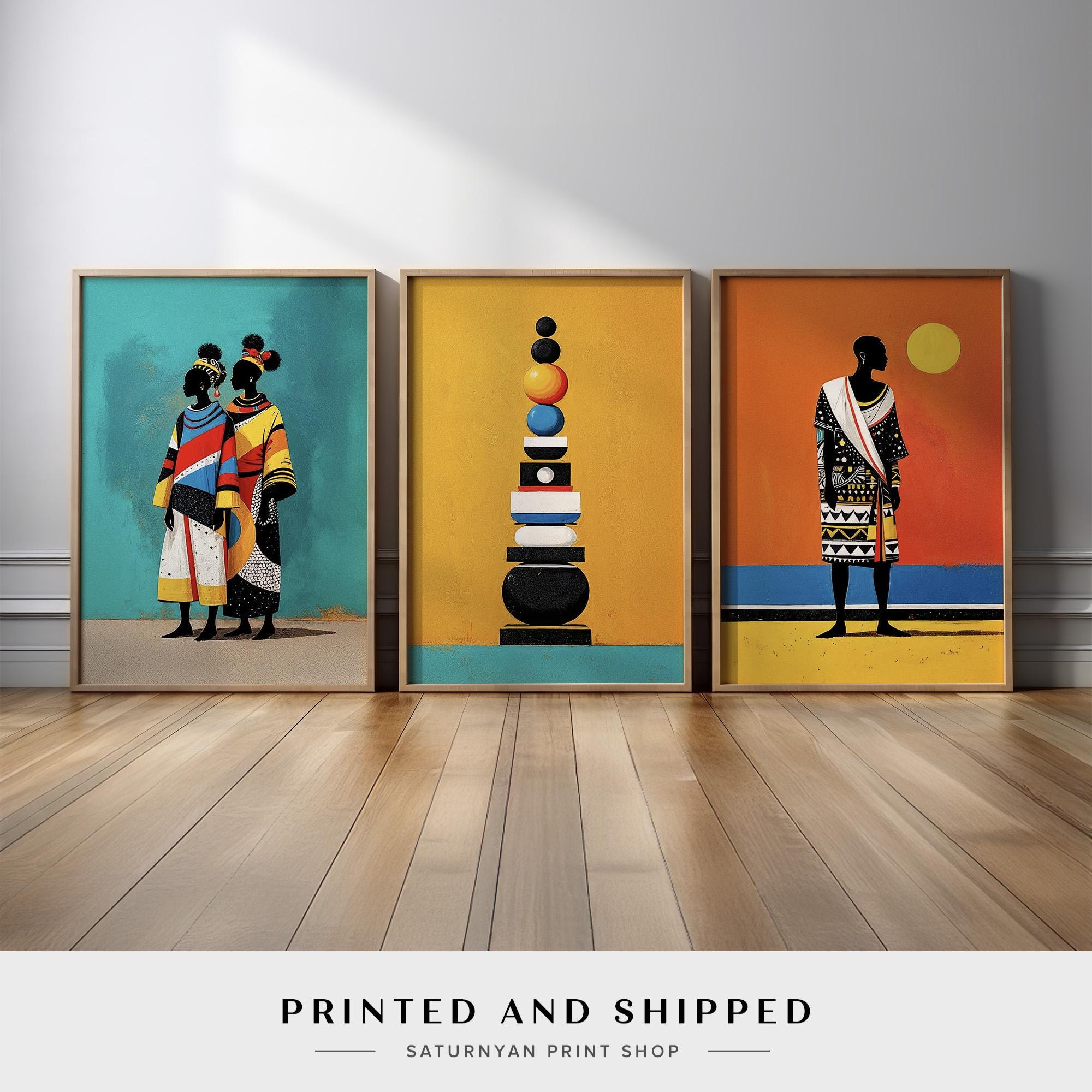 Modern African Inspired Canvas Prints Wall Art | Set of 3 Vibrant ...
