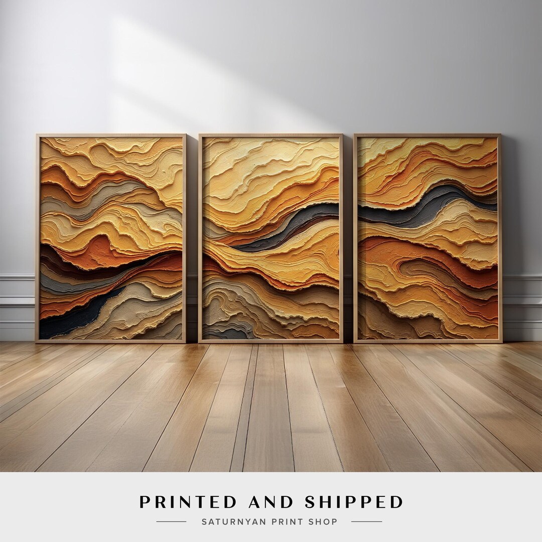 Geological Topography Wall Art | Set of 3 Earth Tone Abstract Canvas ...